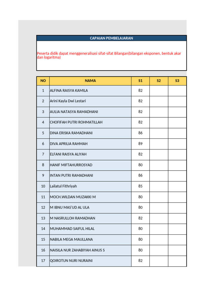 MTK (Kelas 10) Form Nilai Sas Ganjil 2024-2025-1 | PDF