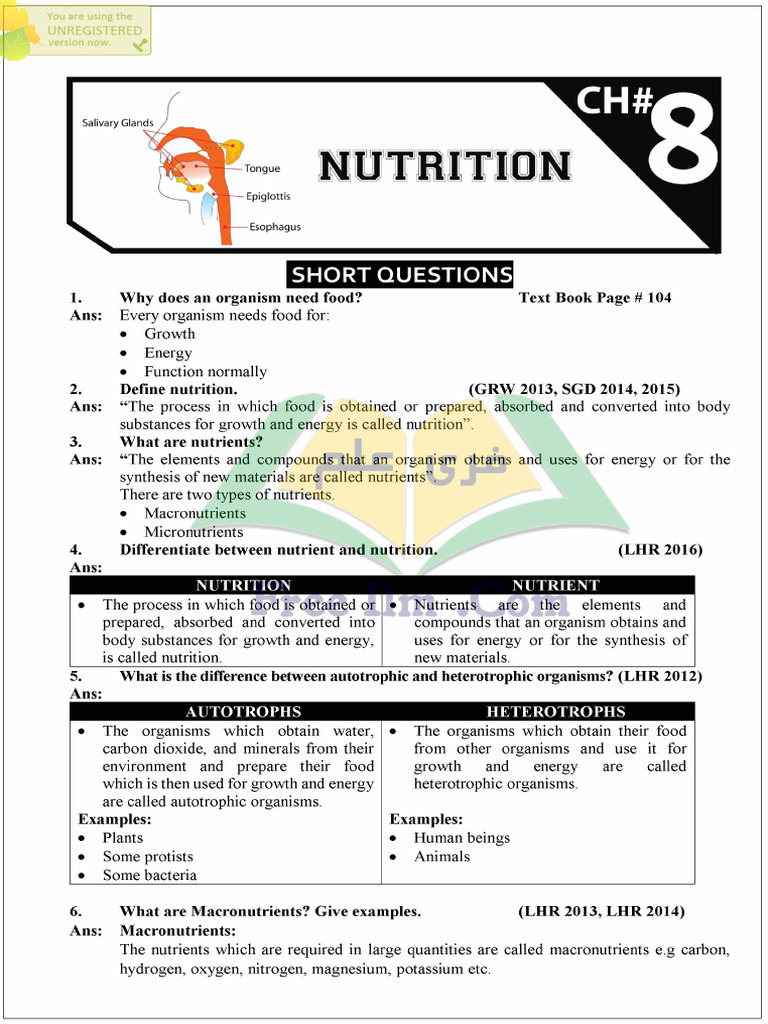 9th Bio Ch8 Short Questions | PDF