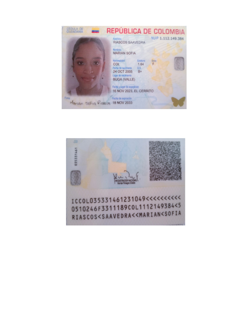 Copia Del Documento de Identidad, Marian Sofía Riascos Saavedra | PDF