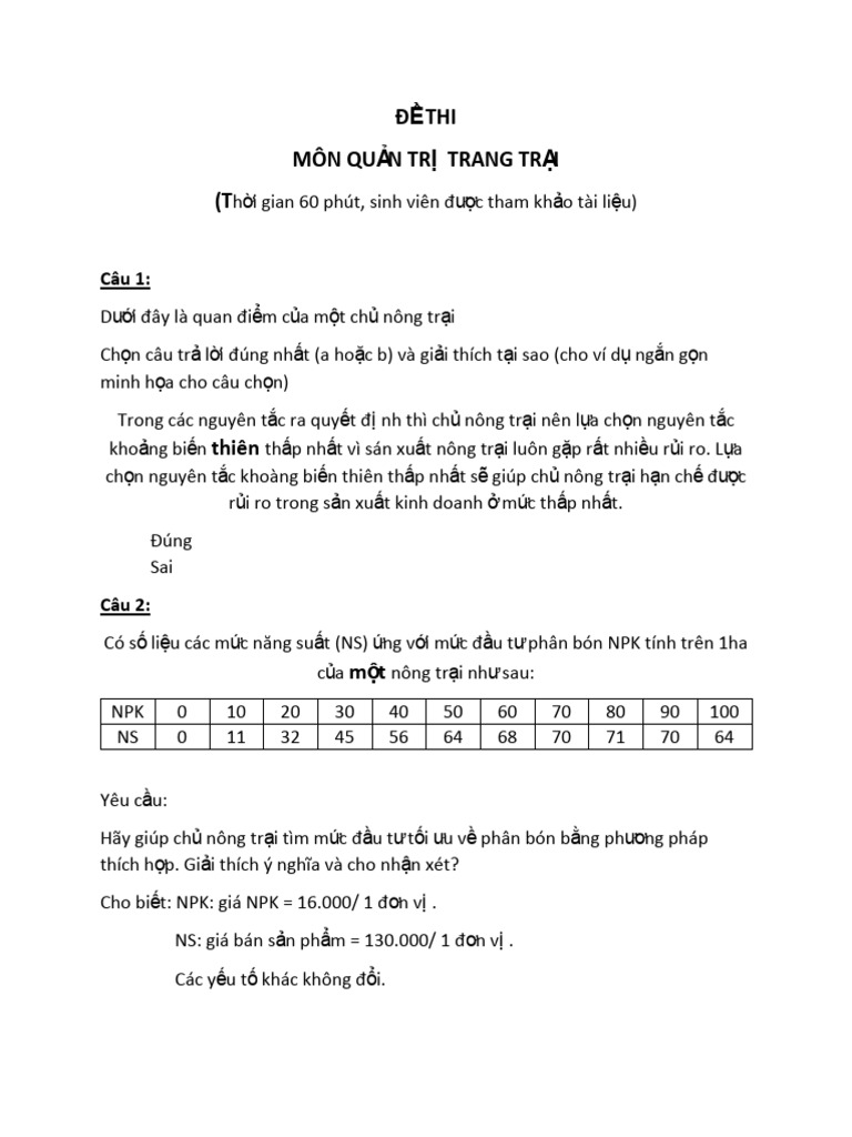 Quan-Tri-Trang-Trai - De+thi+qttt 2 | PDF