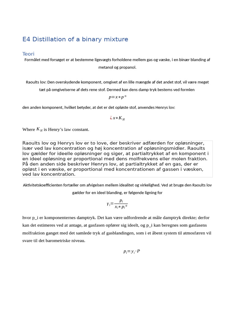 E4 Distillation of A Binary Mixture | PDF