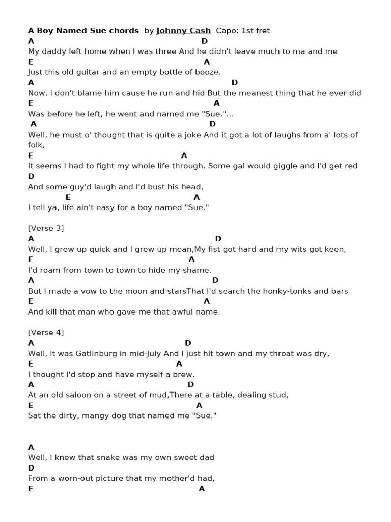 A Boy Named Sue JOHNY CASH | PDF