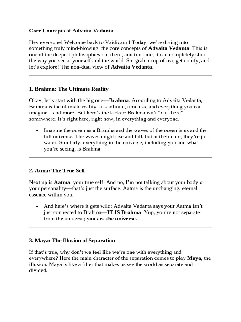 Core Concepts of Advaita Vedanta | PDF | Brahman | Vedanta