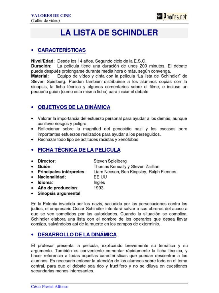 Ficha Lista de Schindler | PDF