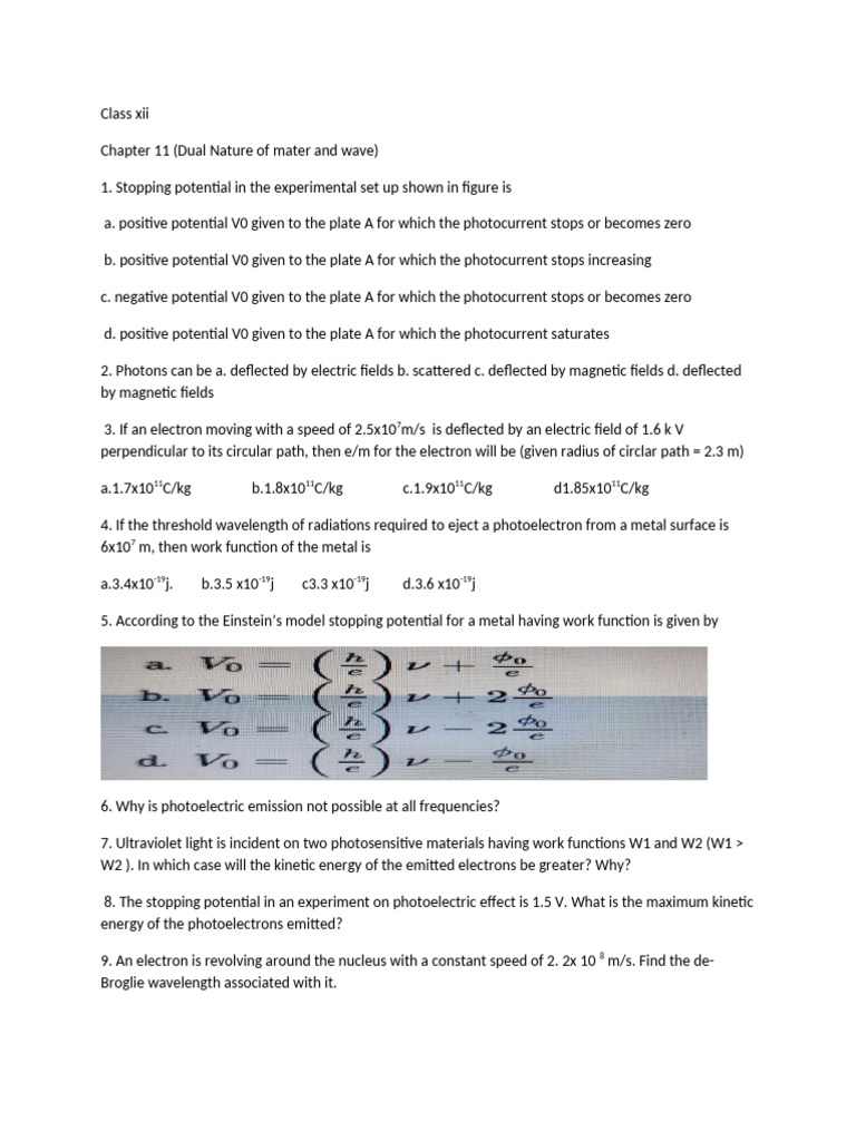 Class Xii. Test Chpater 11 | PDF | Photoelectric Effect | Light