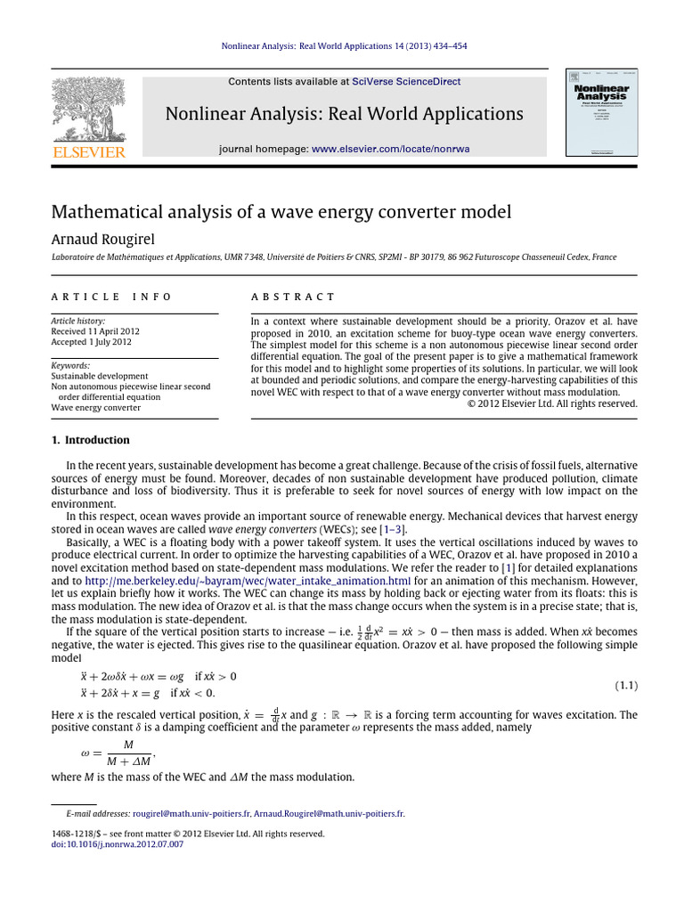 2012 Mathematical Analysis of A Wave Energy Converter Model | PDF ...