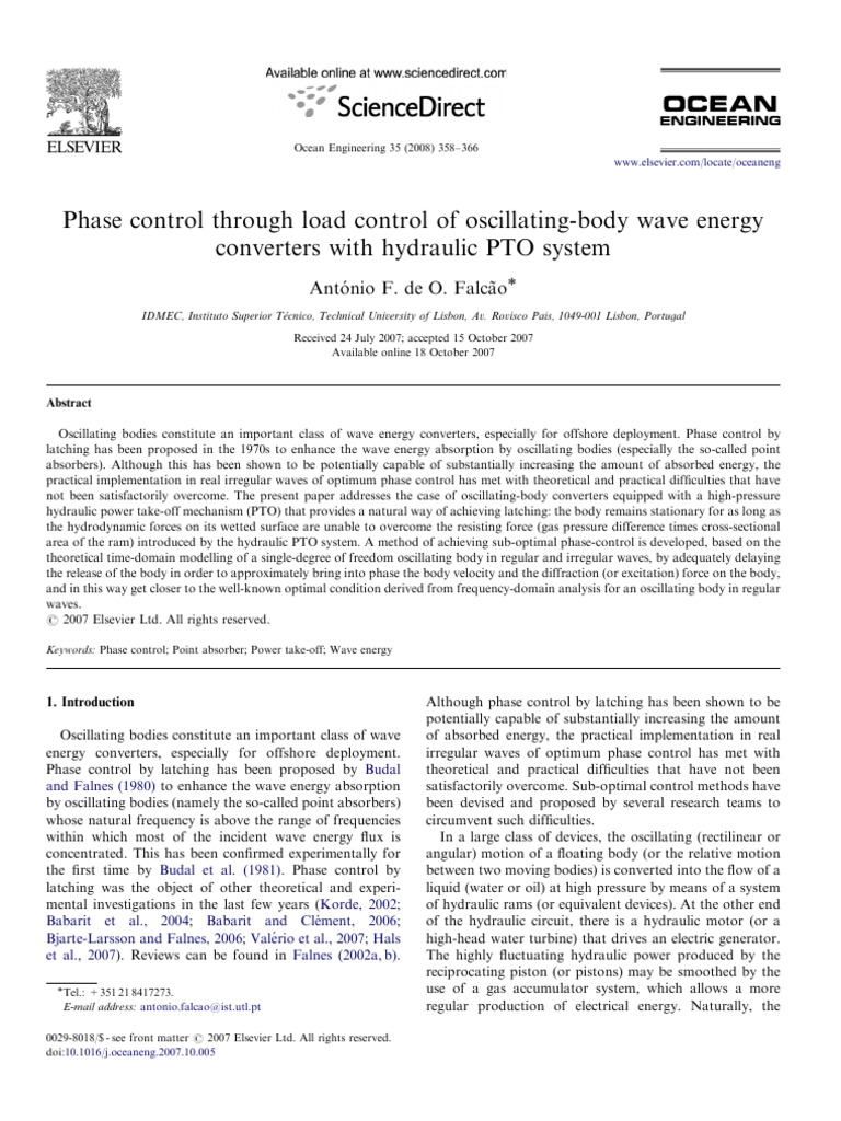 2008 Load Control of Wave Energy With Hydraulic PTO | PDF | Waves | Damping