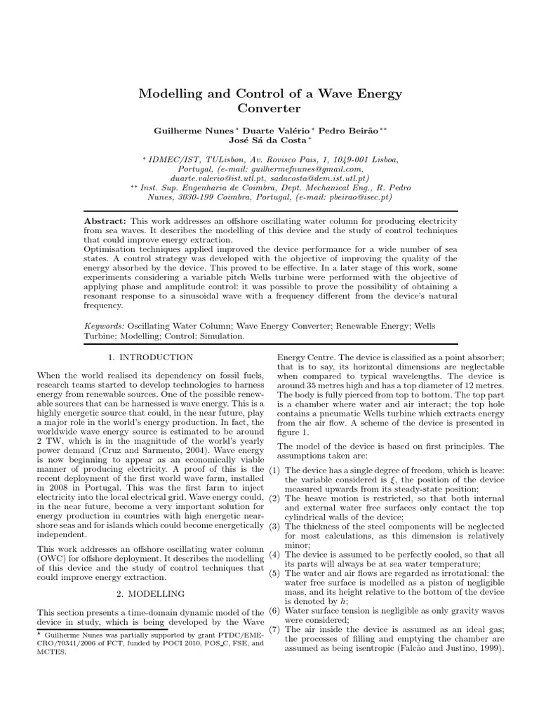 2010 Modelling and Control of A Wave Energy Converter | PDF | Fluid ...