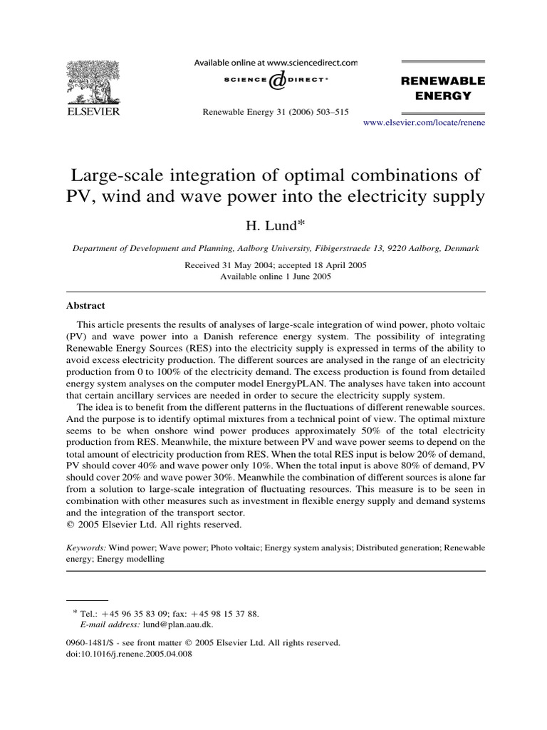 2005 Large-Scale Integration of Optimal Combinations of PV Wind and ...