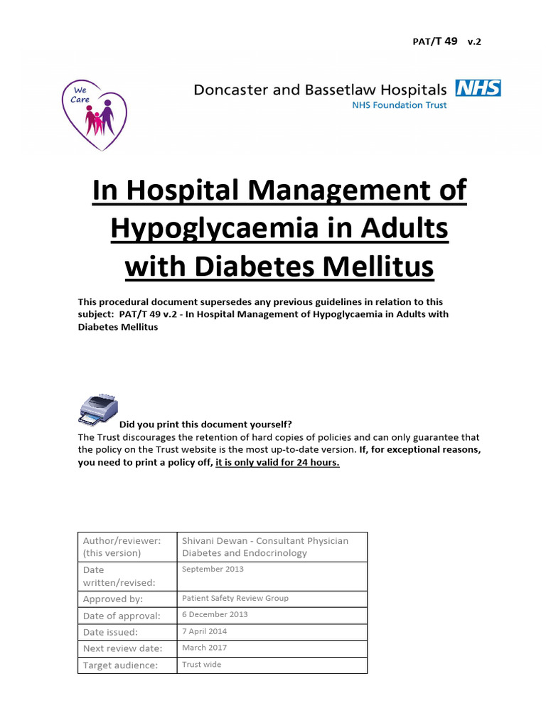 PAT T 49 v.2 Hypo Protocol Final | PDF | Hypoglycemia | Diabetes