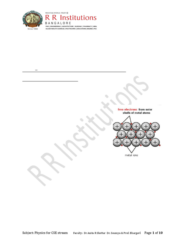 22PHYS12 MODULE 4 CH 1 Electrical Conductivity of Metals | PDF | Electrical Resistivity And ...