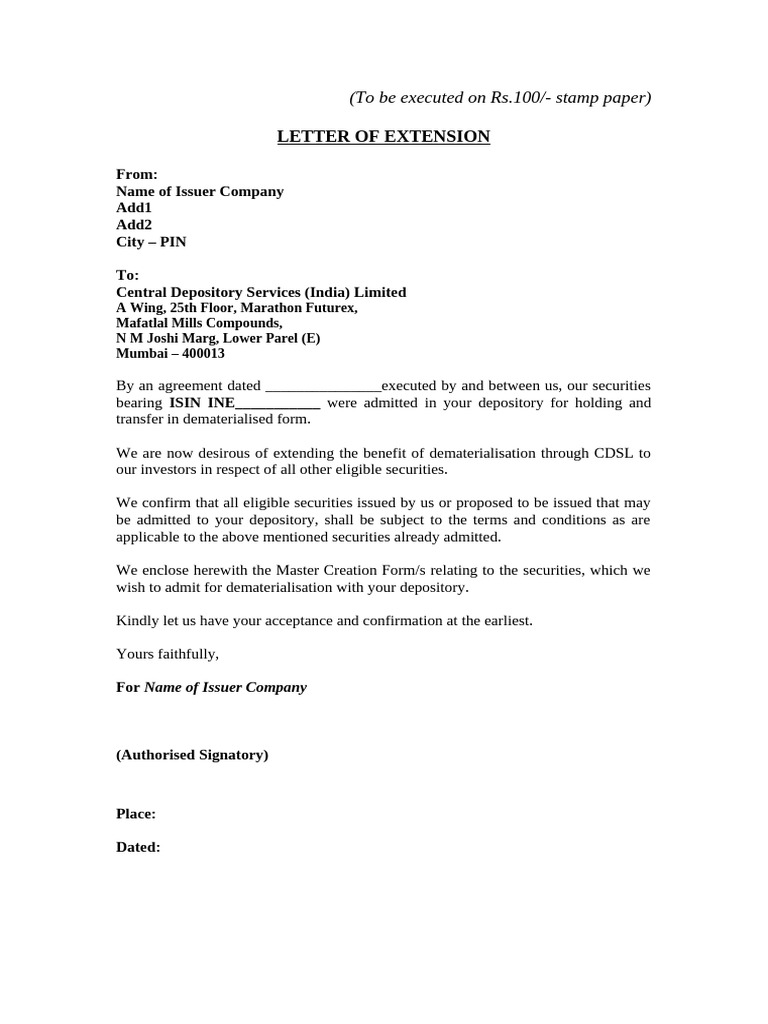 Letter of Extension (In Place of Agreement) | PDF