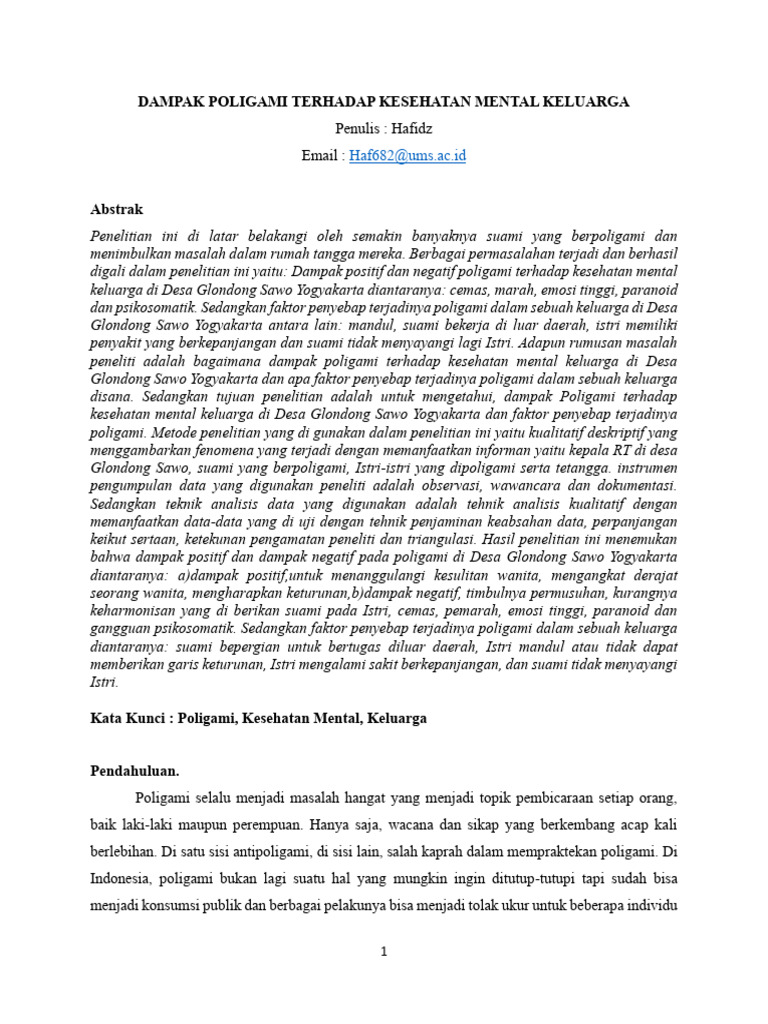 Artikel Poligami Dan Kesehatan Mental Hafidz PDF | PDF