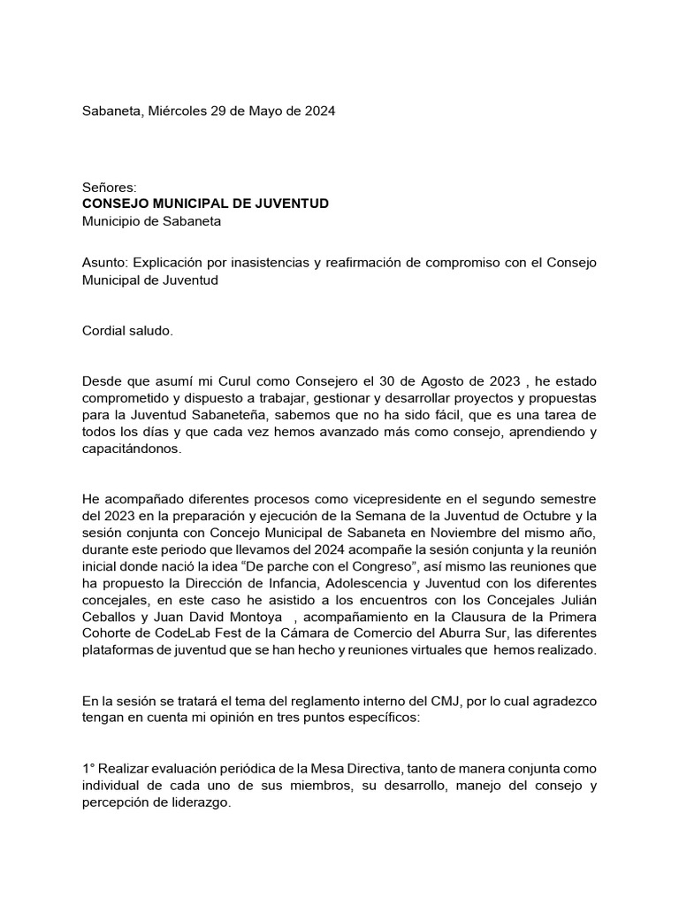 Carta CMJ Comunicado | PDF