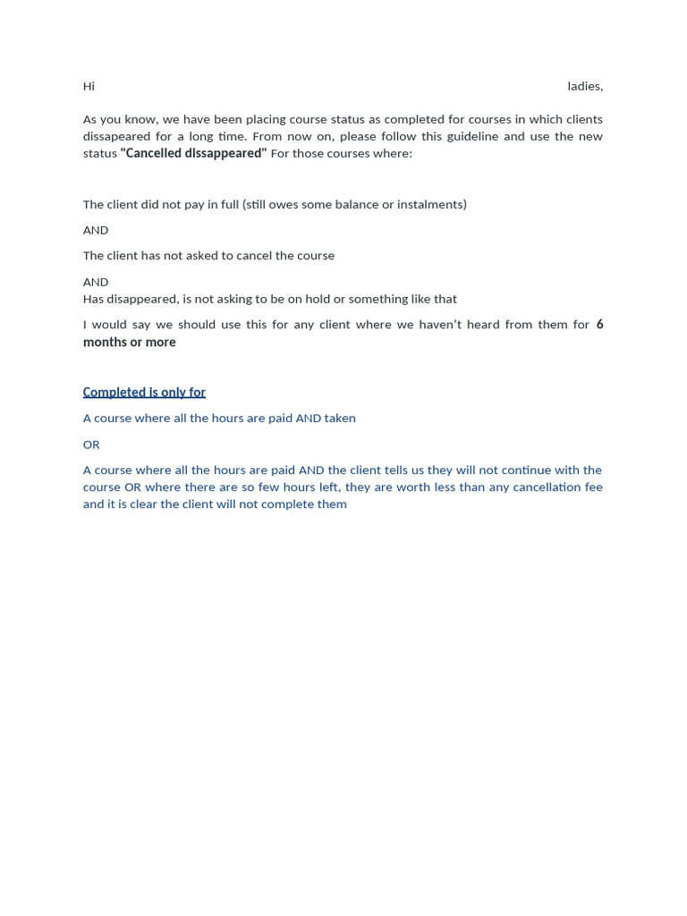 Course Status Cancelled Dissapeared | PDF
