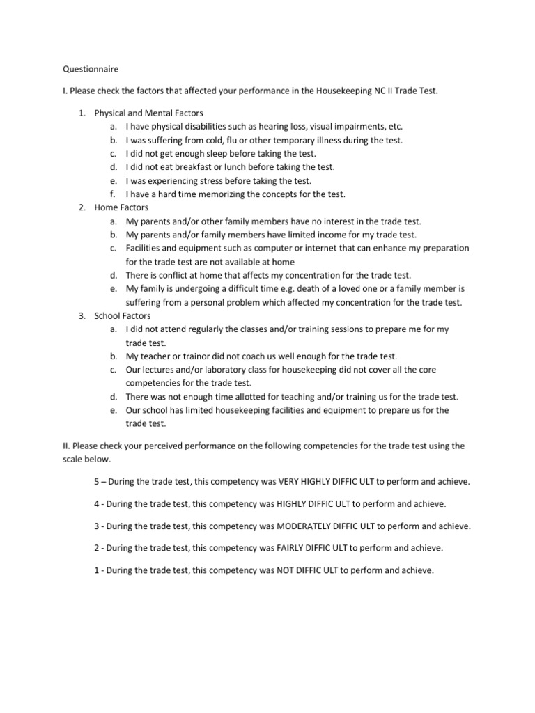 Student Housekeeping Hygiene Survey | PDF | Safety | Laundry