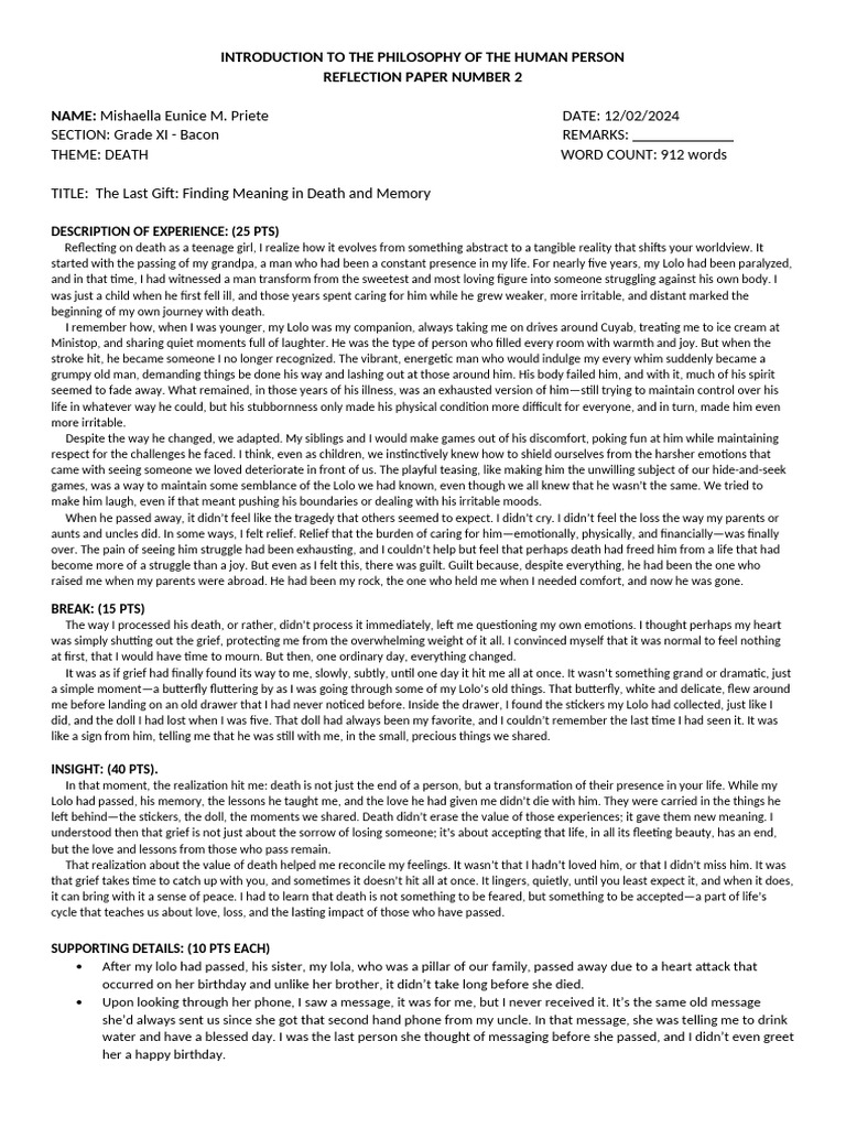 Reflection Paper Template | PDF | Grief