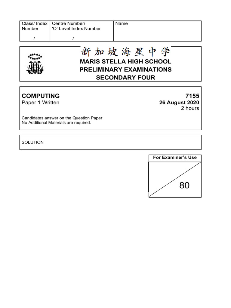 MSHS 2020 Computing P1 Solution | PDF | Authentication | Computer Network