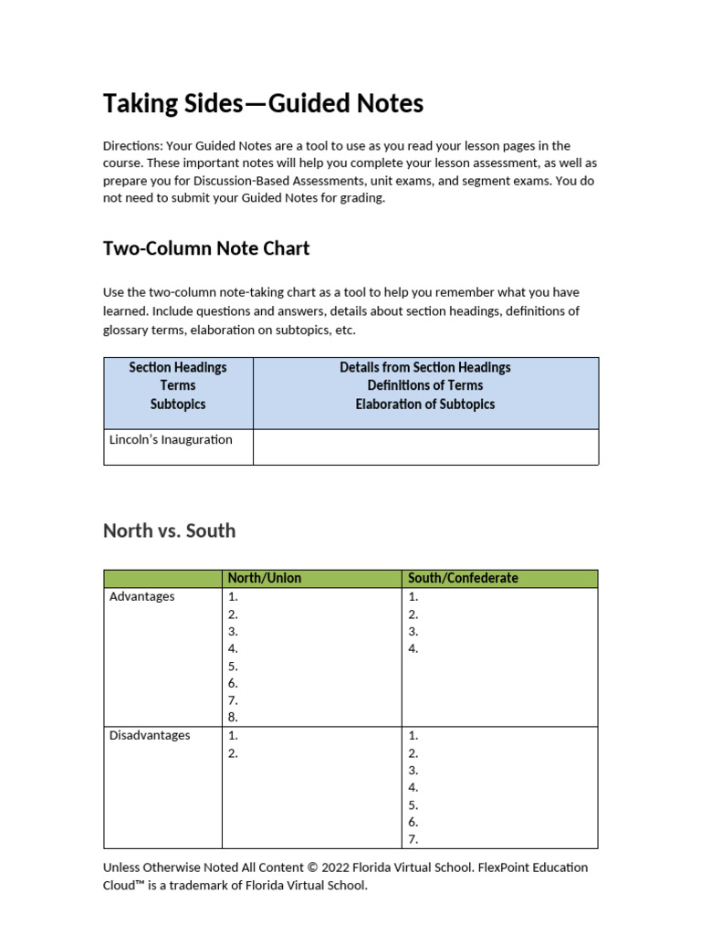 Taking Sides Guided Notes | PDF