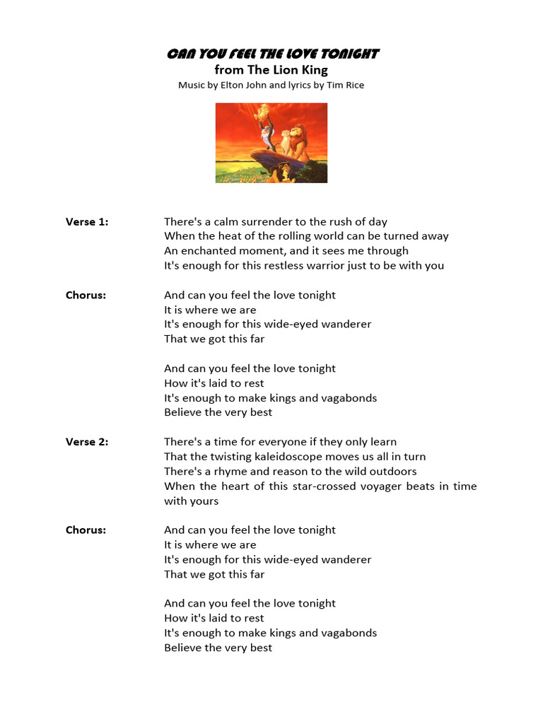 Can You Feel The Love Tonight Lyrics 1bi4m8g | PDF