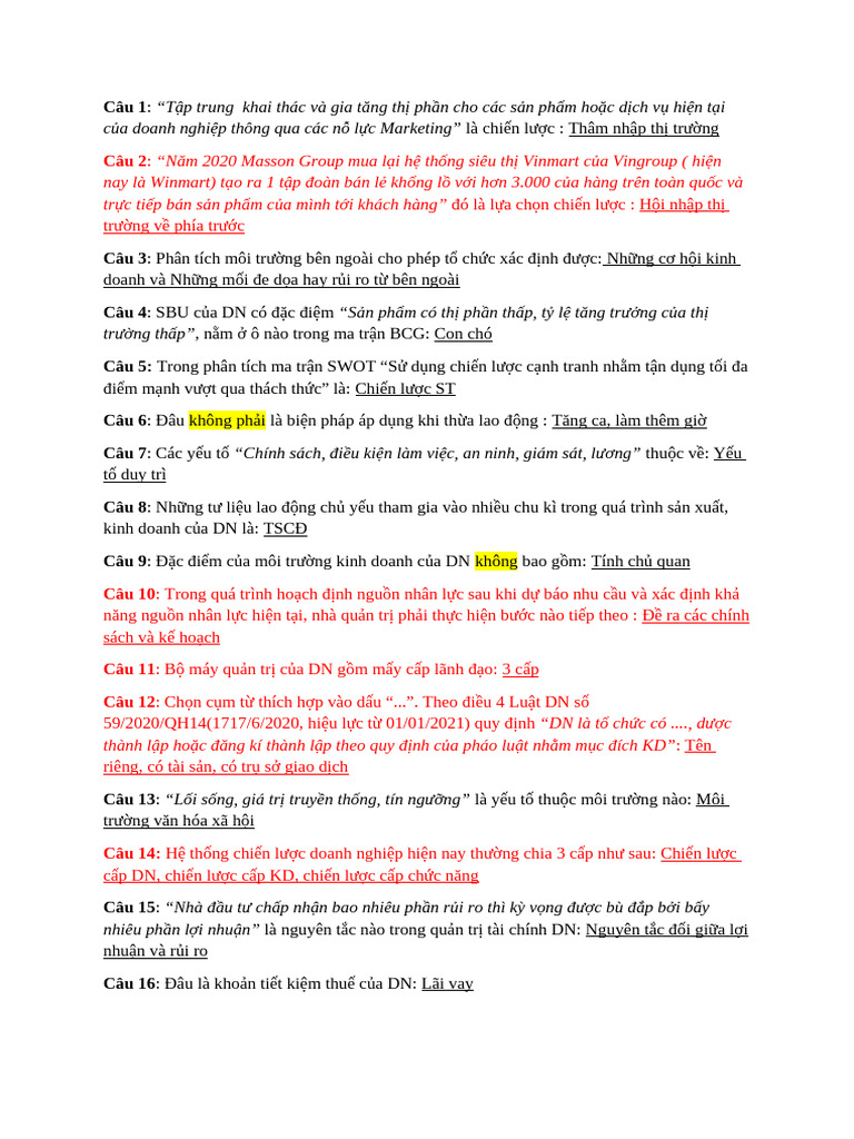 Đề Cương QTDN | PDF