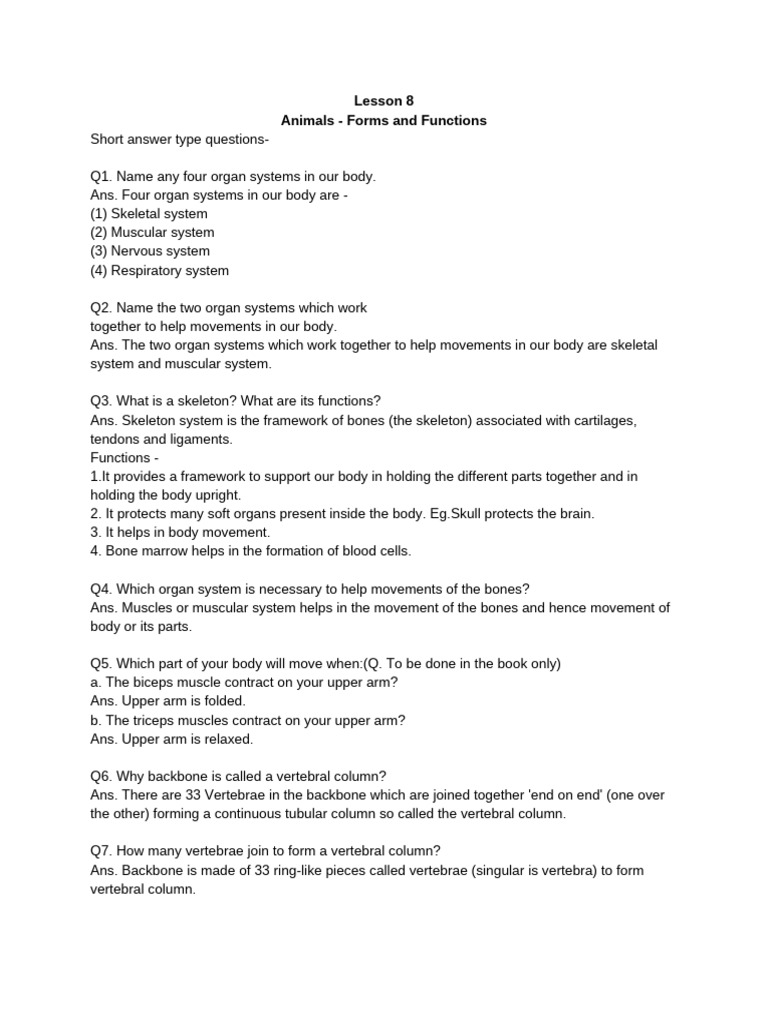 Ls 8 Animals Forms and Functions | PDF | Skeleton | Vertebral Column