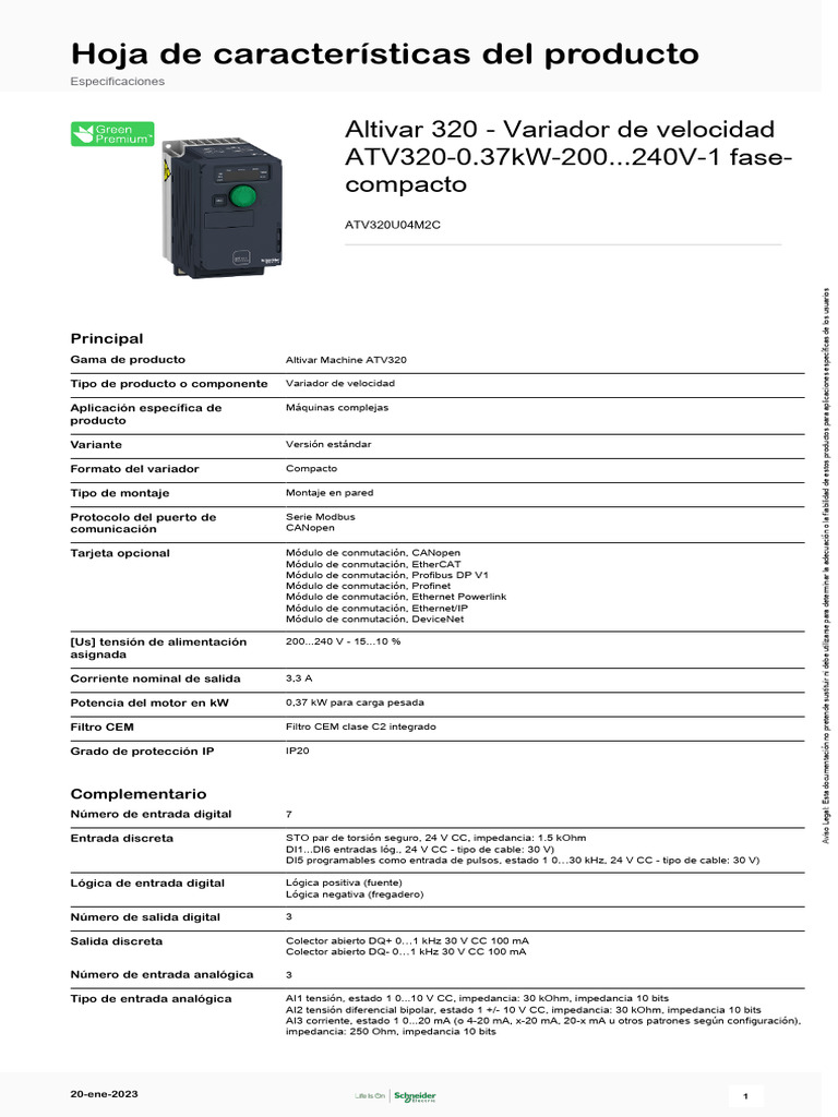 Altivar Machine ATV320 - ATV320U04M2C | PDF | Impedancia eléctrica | Relé