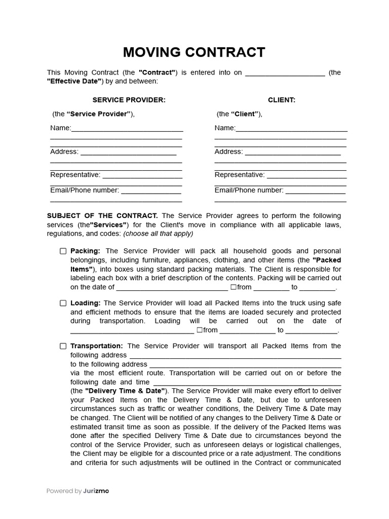 Moving Contract Form