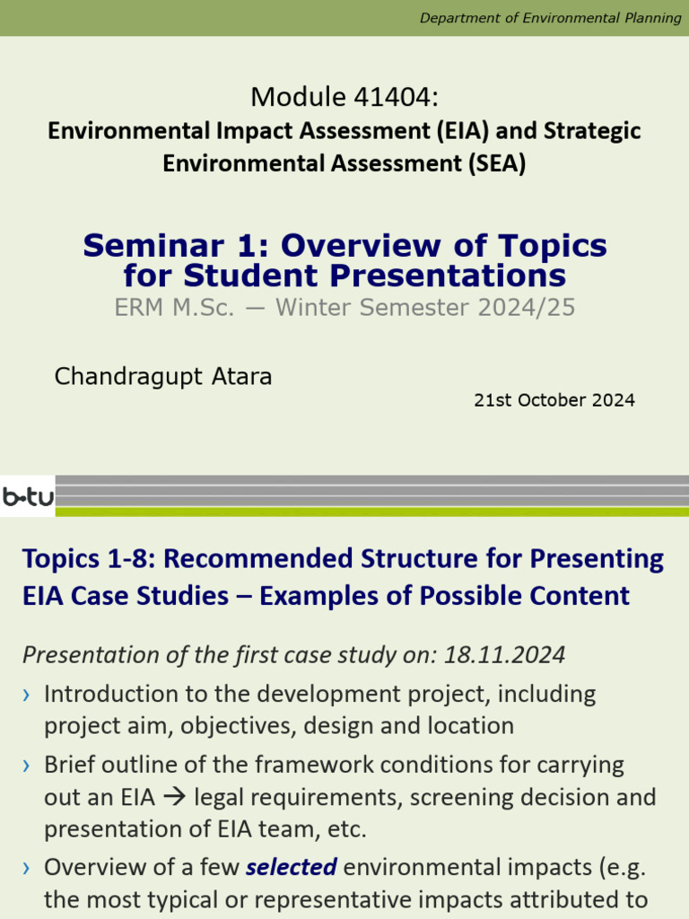 EIA-SEA Presentation Topics WS 2024-25-21.10.2024 | PDF | Environmental ...