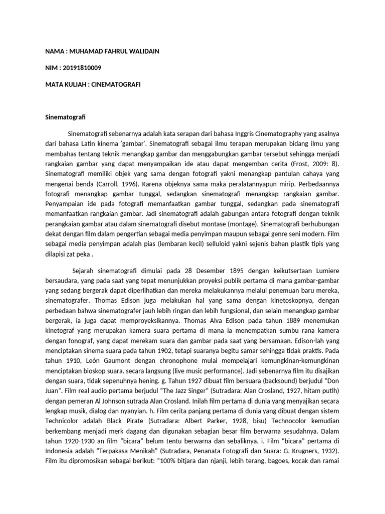 Pengantar Sinematografi dan Videografi | PDF