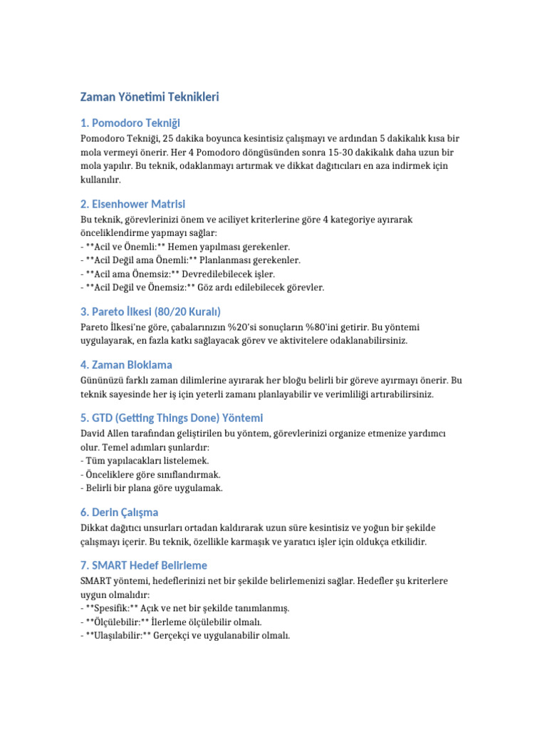 Zaman Yonetimi Teknikleri Detayli | PDF