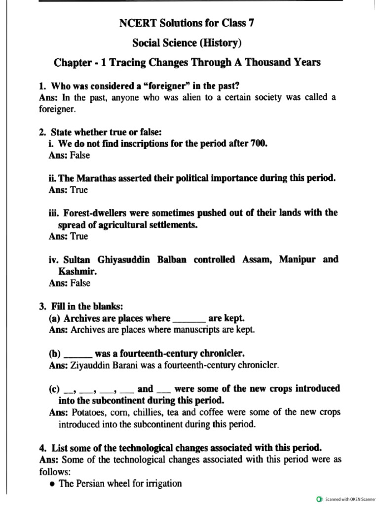 NCERT Solutions For Class 7 History Chapter 1 FREE PDF | PDF