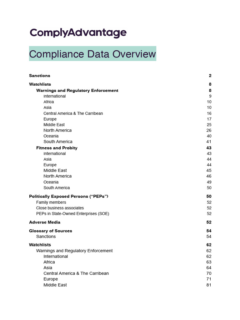 ComplyAdvantage Compliance Data Overview | PDF | Regulatory Compliance ...