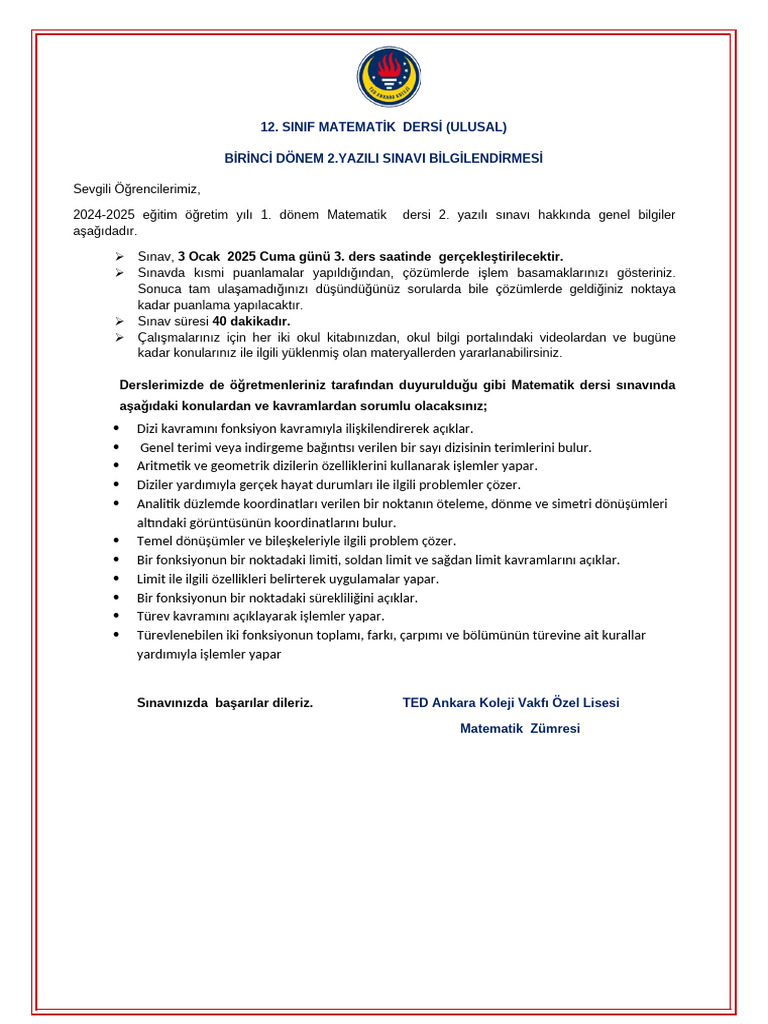 Sinif Ulusal 2. Sinav Kapsami | PDF