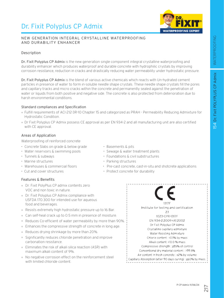 154 Dr. Fixit Polyplus CP Admix | PDF | Concrete | Cement