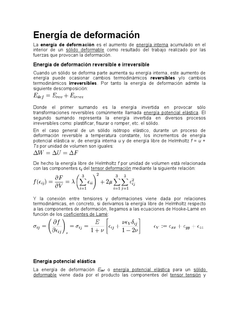 Energía de Deformación | PDF | Elasticidad (Física) | Materiales