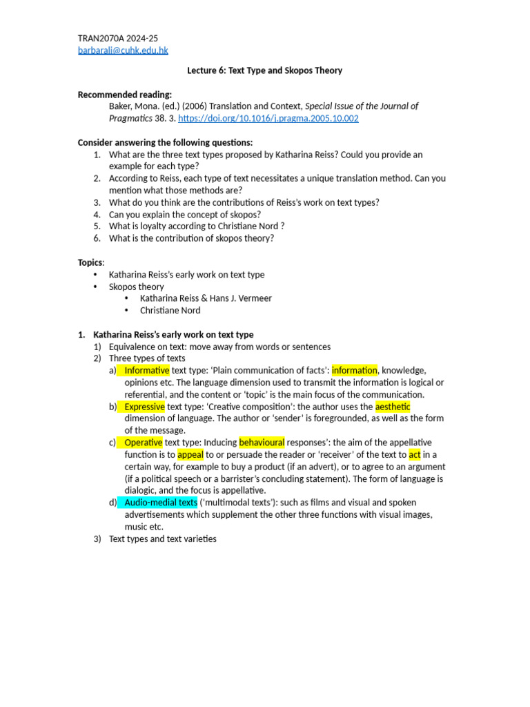 TRAN2070A - Lecture Notes - Topic 6 | PDF | Communication | Human ...