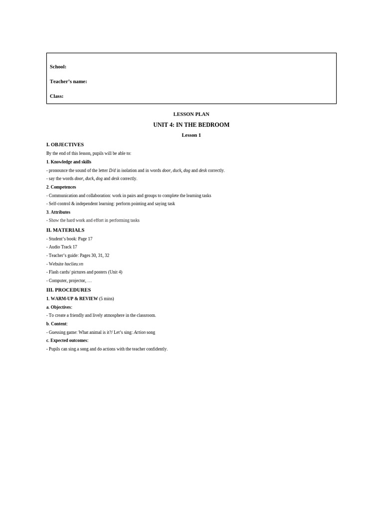 Lesson Plan Global Success Unit 4 | PDF | Teachers | Letter Case