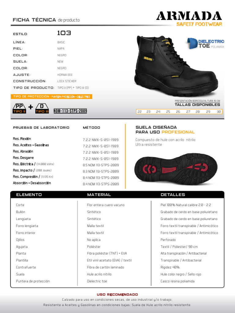 Bota de Seguridad Napa Basic ARMADA 103 | PDF | Textiles | Materiales