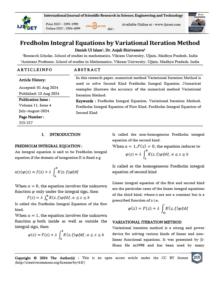 Fredholm Integral Equations By Variational Iterati Pdf Integral