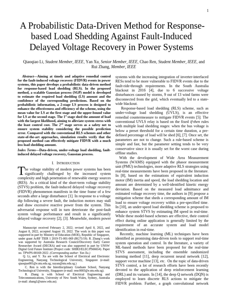 A Probabilistic Data-Driven Method for Response-based Load Shedding Against Fault-Induced ...
