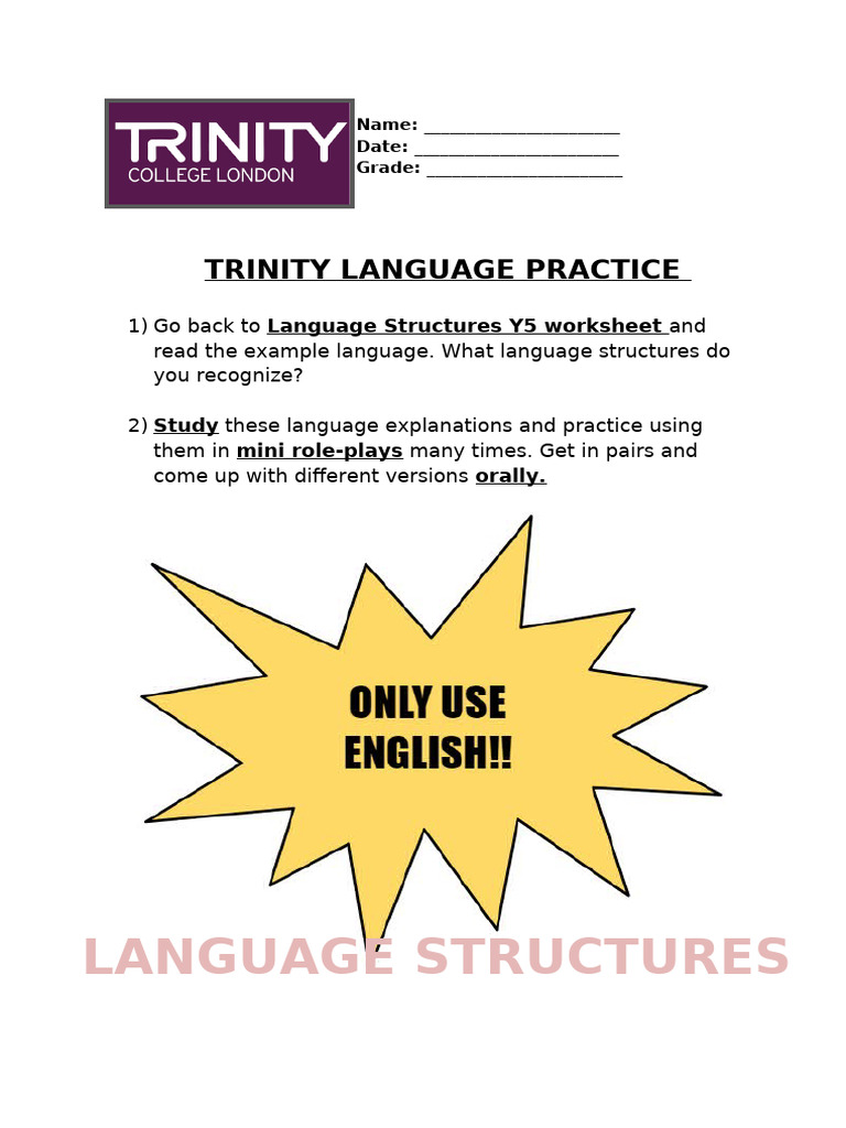 Y5 - Trinity Language Practice and SCHEDULE | PDF