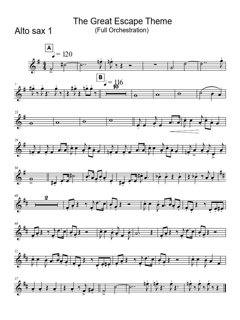 alto sax great escape | PDF | Saxophone | Woodwind Instruments