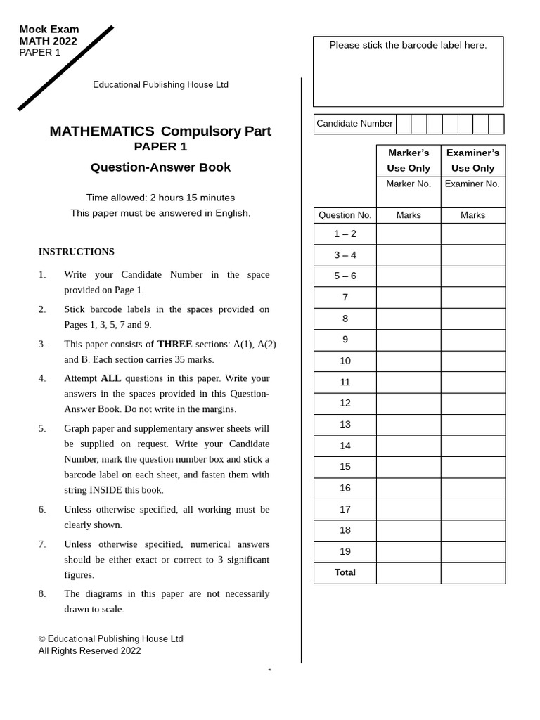 Mock Maths Paper 1 e 2022 | PDF | Mathematics