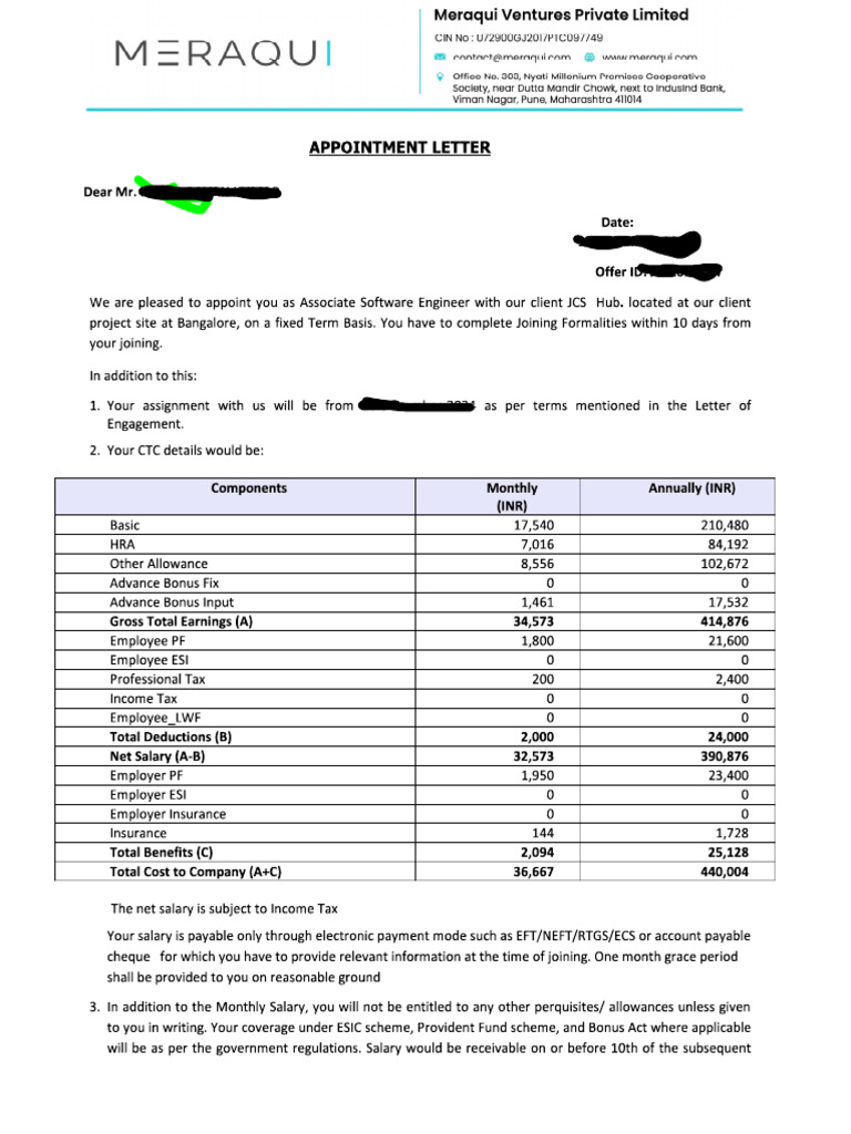 Merauqui Sample Offer Letter | PDF