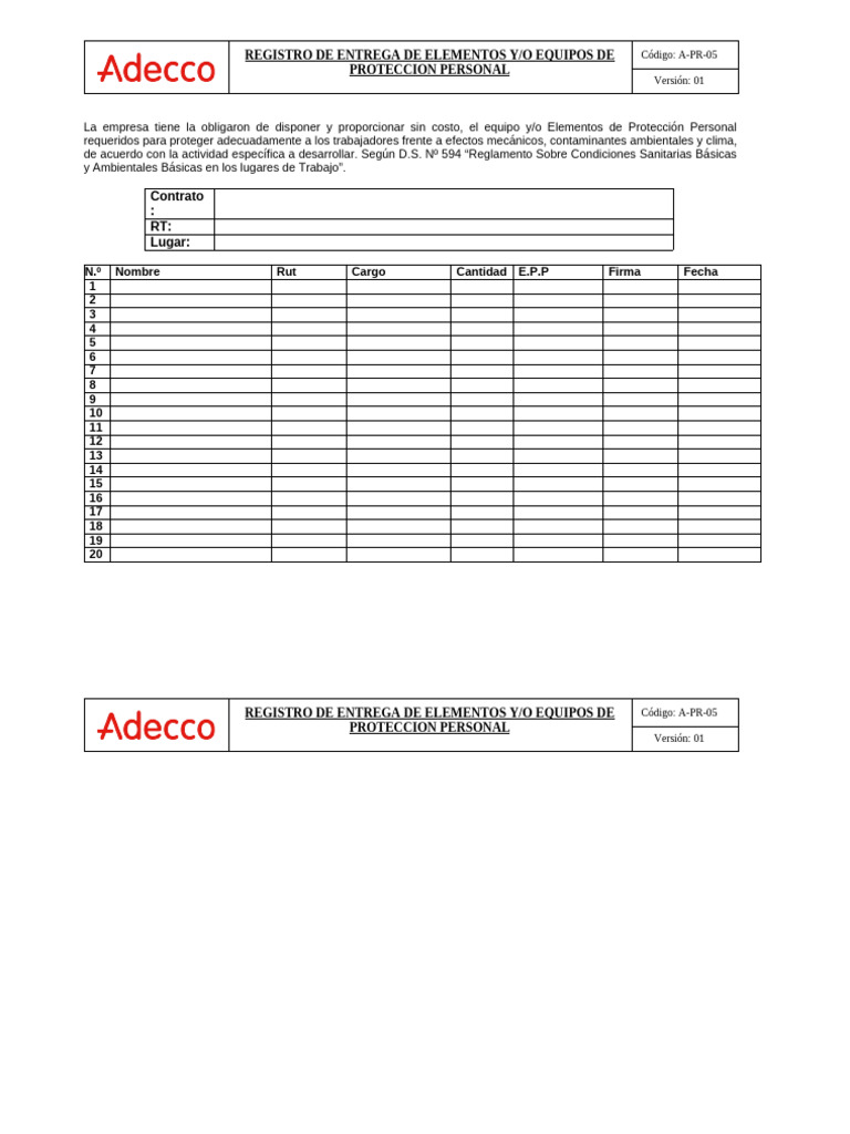 A-PR-05 Registro de Entrega de EPP | PDF