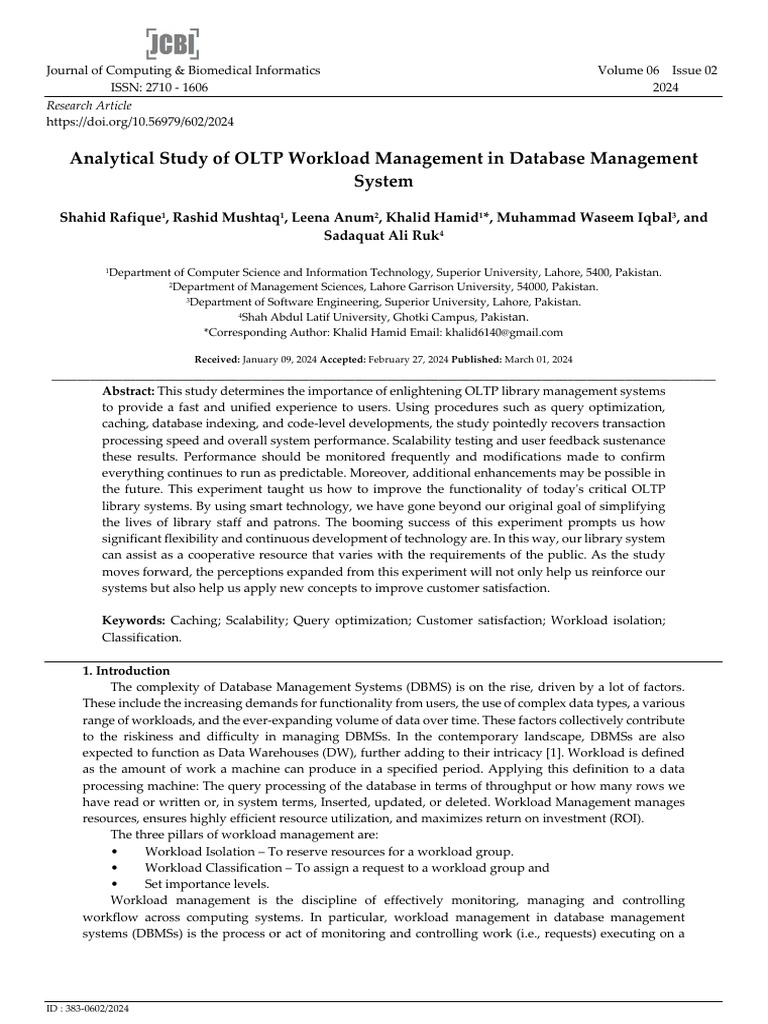 Analytical Study of OLTP Workload Management in Database Management ...