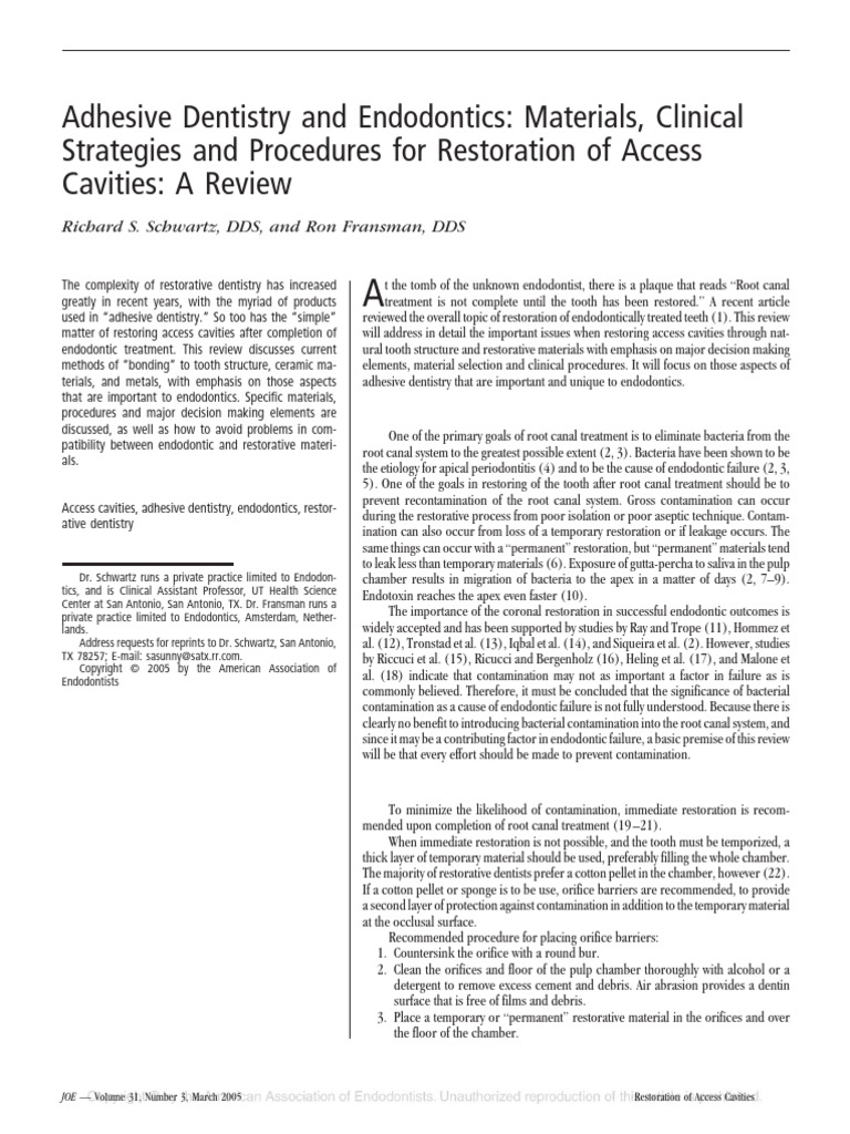 Adhesive Dentistry and Endodontics Materials, Clinical Strategies and Procedures For Restoration ...