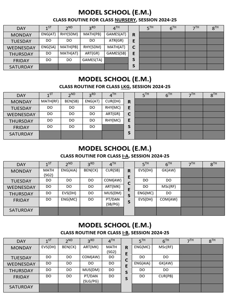 Class Wise Routine | PDF