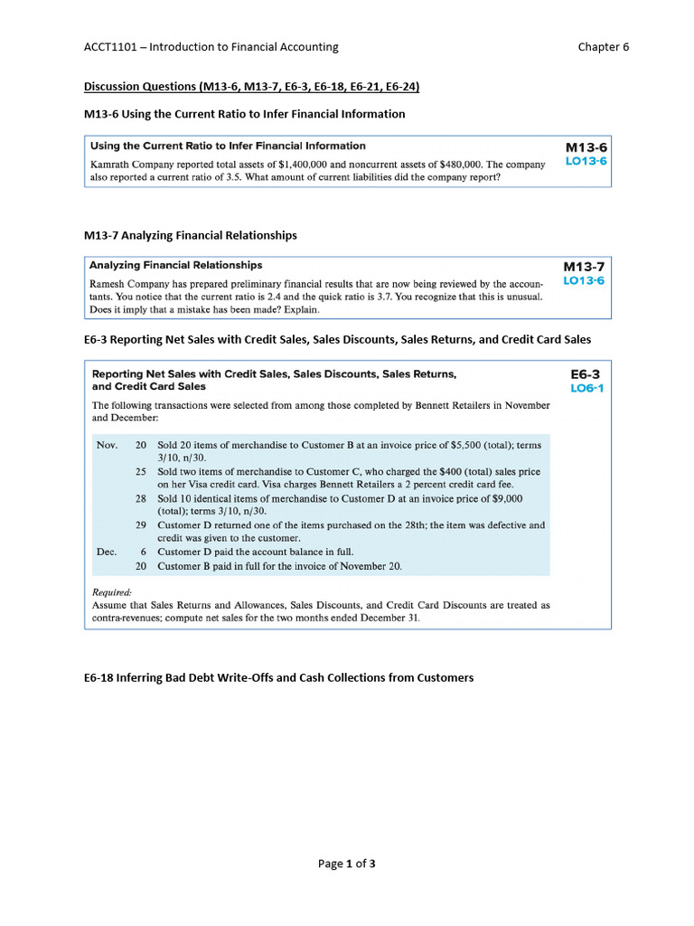 ACCT1101 Discussion Questions Chapter 06 | PDF